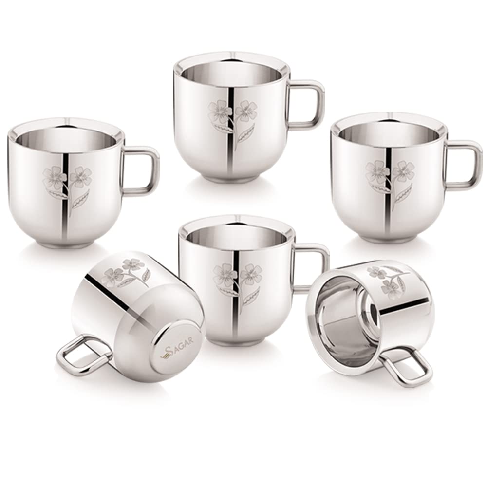 Buy Sagar Stainless Steel Tea Cup Set of 6 | Steel Cups for Tea, Coffee ...