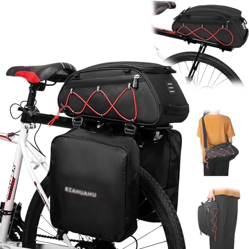 Omiention Bike Rack Bag with 2 Removable Bike Panniers, Bike Rear Bag ...