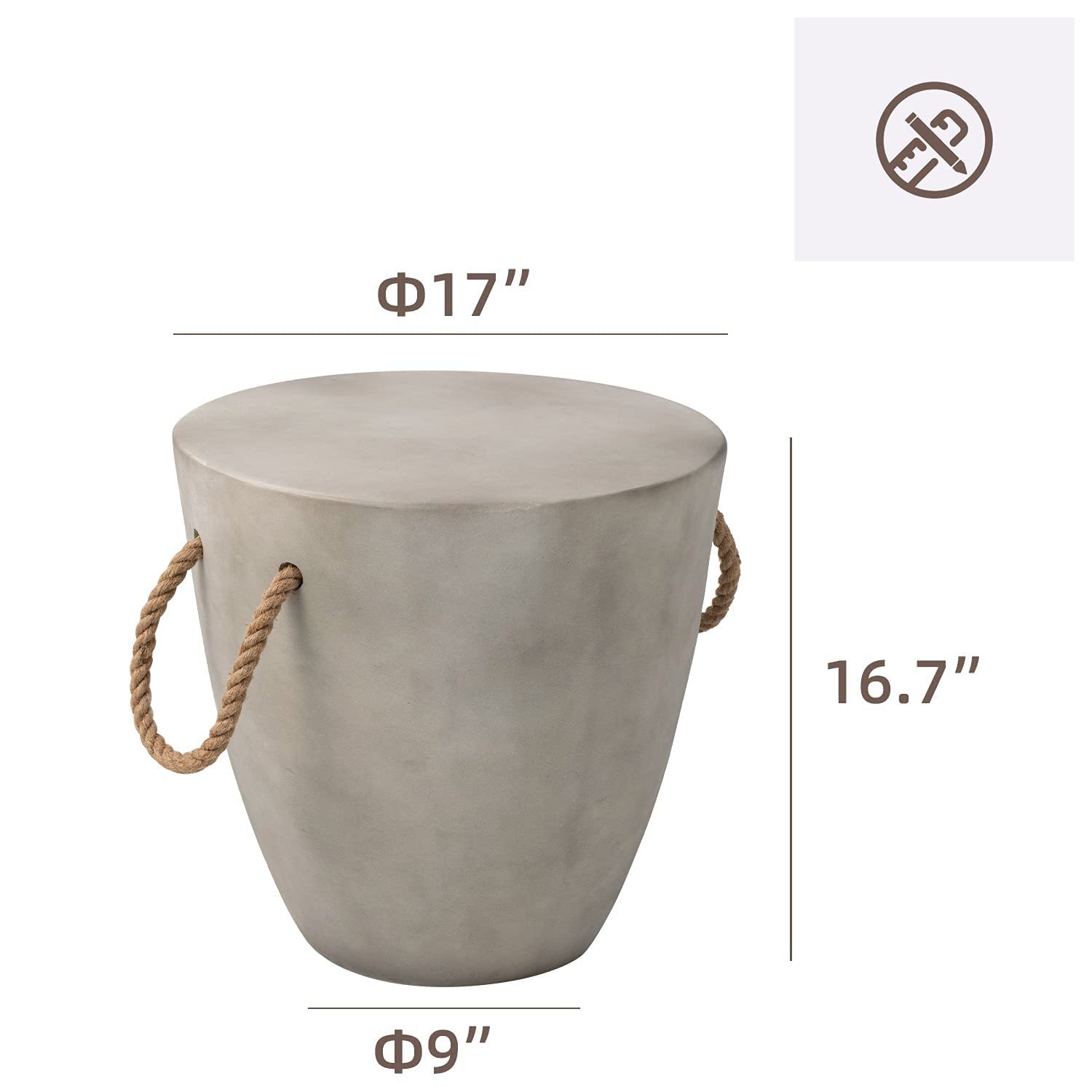 HOMPUS Concrete Outdoor Side Table Drum Accent Light Gray Modern End ...