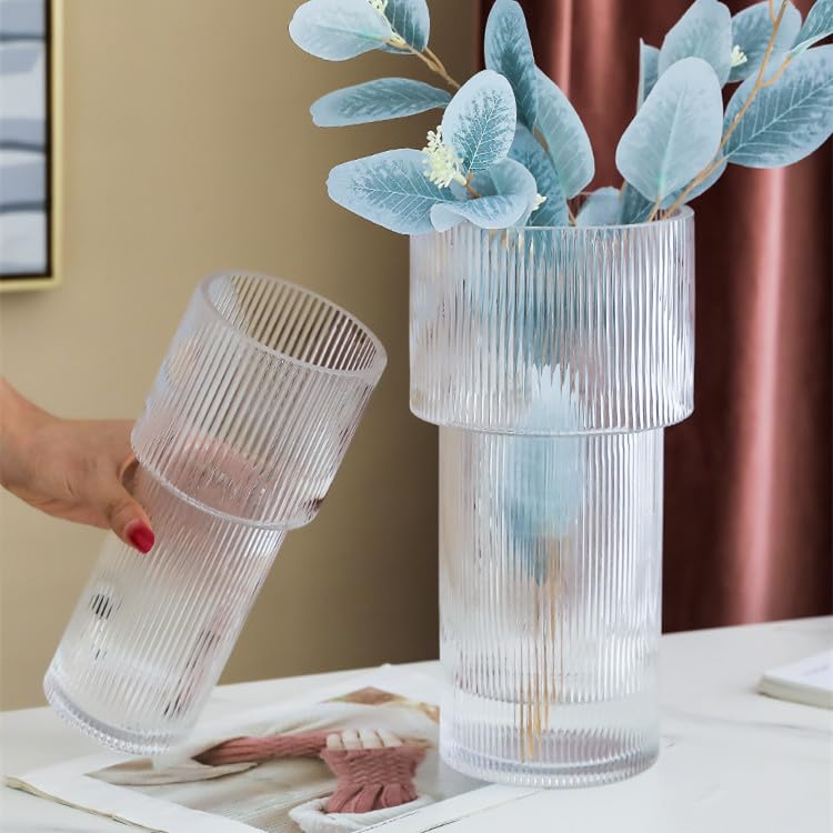 Amazon.com: Ribbed Glass Vase Set, 11.6" & 9.7",Clear Glass Vase ...