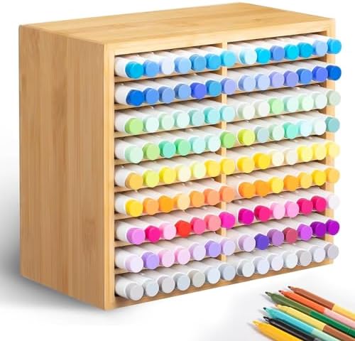 Ohuhu Bamboo Marker Organizer, Wooden Desktop Storage Hold 224 Markers ...