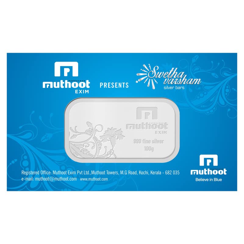 Buy Muthoot Pappachan Swethavarsham Silver Bar 999 Purity | 100gm at ...