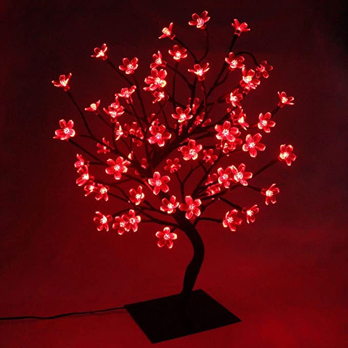 SHOPIVA 18 Inch Cherry Blossom Tree, 24 LED Lights, Lamp Table ...