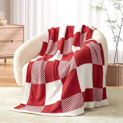Amazon.com: Snuggle Sac Checkered Blanket, Red Throw Blanket for Couch ...