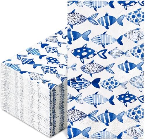 Amazon.com: Generic AnyDesign 80Pcs Ocean Fish Guest Napkin Blue ...