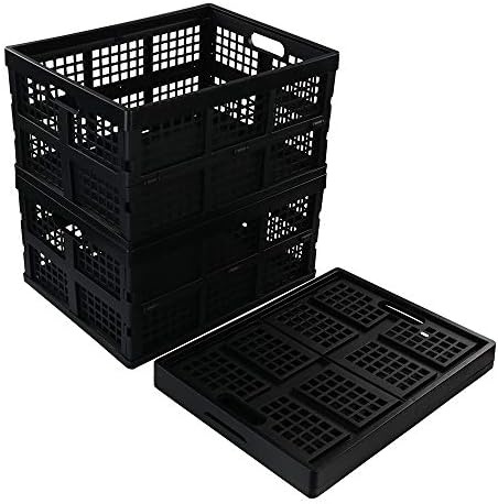 Hommp 30 L Plastic Collapsible Storage Crates, Stacking Folding Storage ...