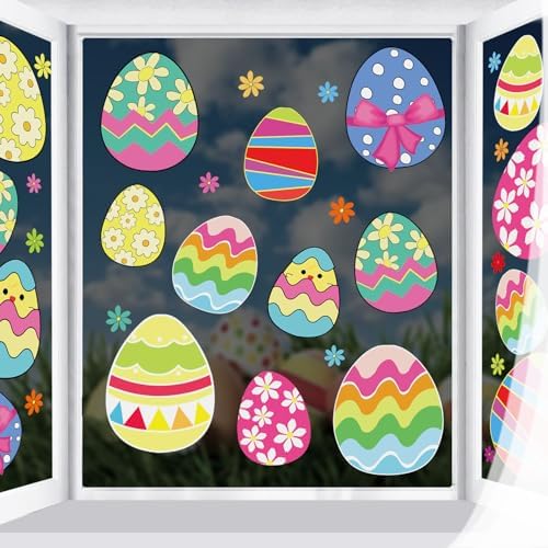 Amazon.com: AnyDesign 9 Sheets Easter Eggs Window Clings Bunny Chicken ...