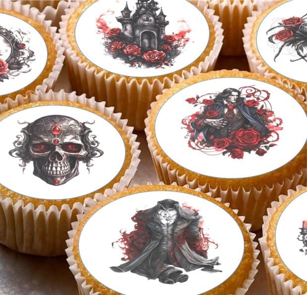 24 Pre-cut Vampire Gothic Edible Cake Cupcake Toppers Wafer/Rice Paper ...
