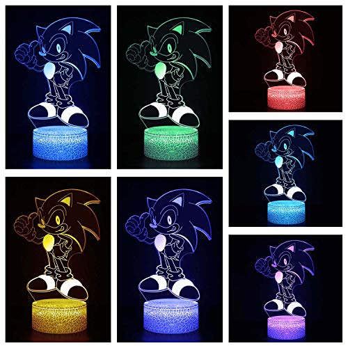 3D Illusion Sonic The Hedgehog Night Light, Anime Table Lamp with ...