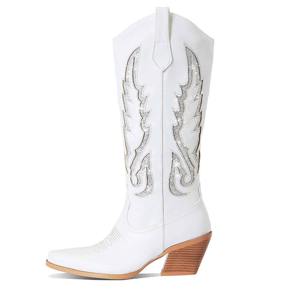 Snapklik.com : Cowboy Boots For Women White Cowgirl Boots Snip Toe ...