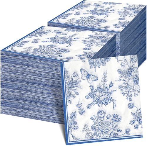 Amazon.com: 100Pcs Blue Floral Cocktail Napkins Decorations,Disposable ...