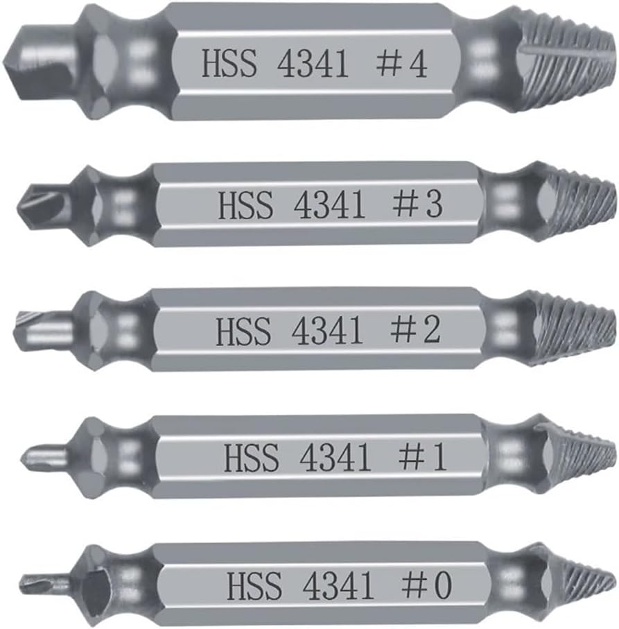 5Pcs Broken Screw Extractor Set, Stripped Screw Remover Drill Bit Kit ...