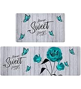 Amazon.com: Ikfashoni Blue Floral Kitchen Rugs Sets of 2, Farmhouse ...