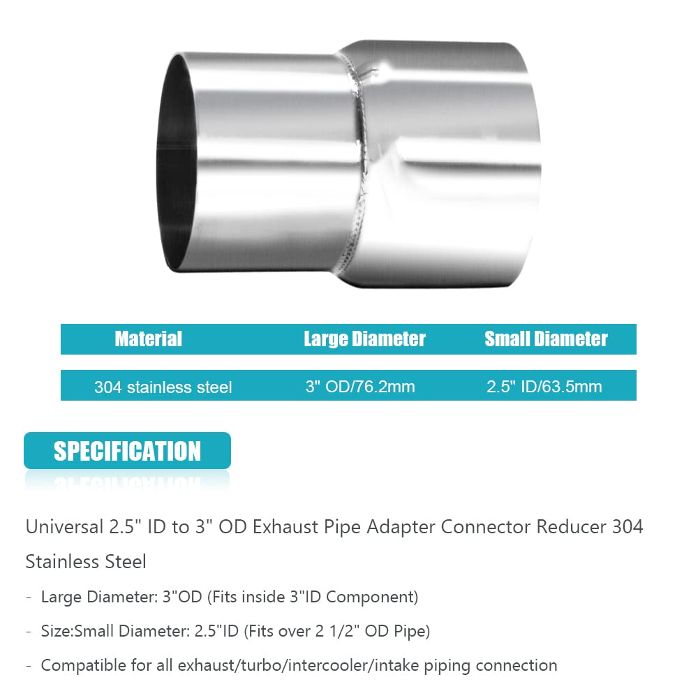 Snapklik.com : Universal 2.5" ID To 3" OD Exhaust Pipe Adapter ...