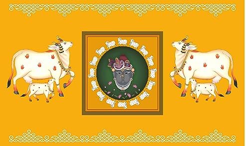 Ashvath Fashion God ShreeNathji Mukharvind with Cows Design Backdrop ...