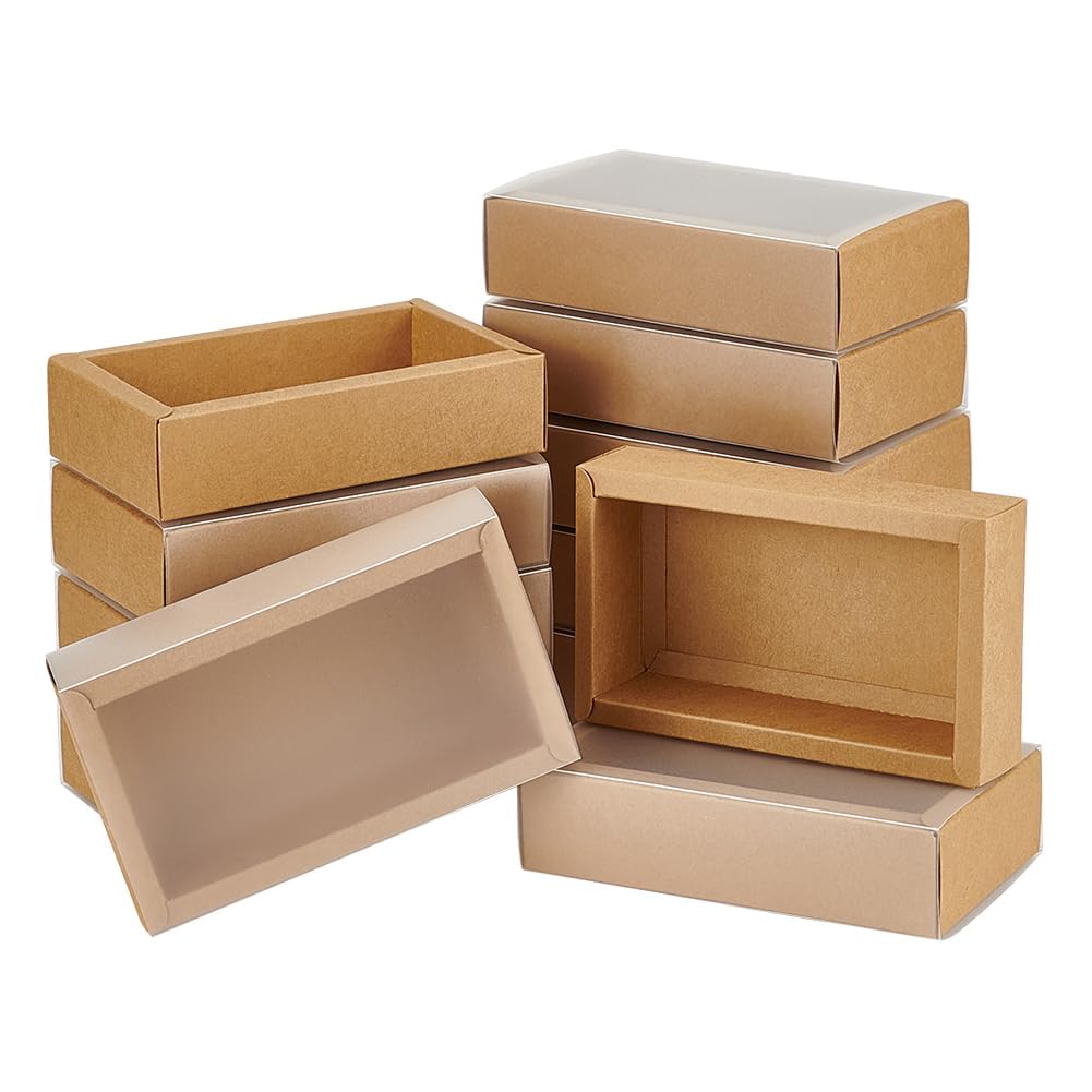BENECREAT 12 Pack Kraft Paper Gift Boxes with Clear Lid 17x10x4cm PVC ...