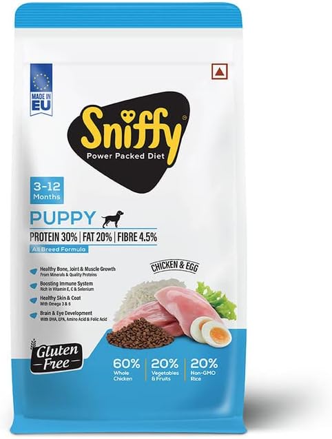 Sniffy Adult Dry Dog Food - 3kg | Real Chicken & Egg, Power Packed High ...