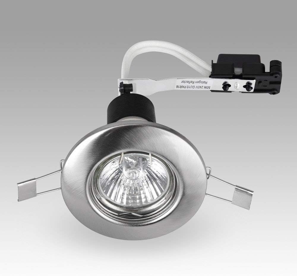 MiniSun Pack of 10 Modern Fire Rated Brushed Chrome GU10 Recessed ...