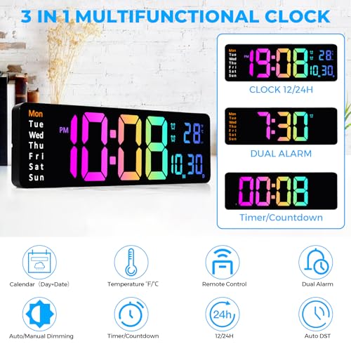 Sukeen Digital Wall Clock, 13″ Digital Clock Wall Clock Digital Alarm ...