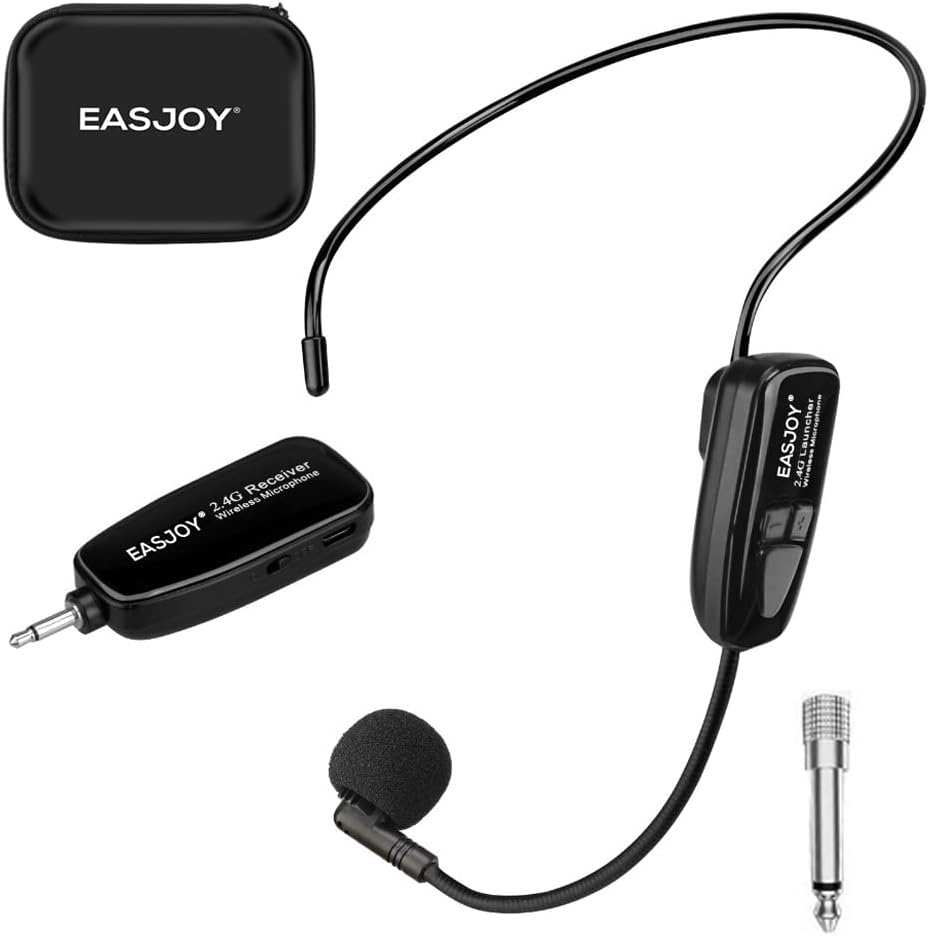 Amazon.com: EASJOY Wireless Microphone Headset, 2.4G Wireless Mic ...