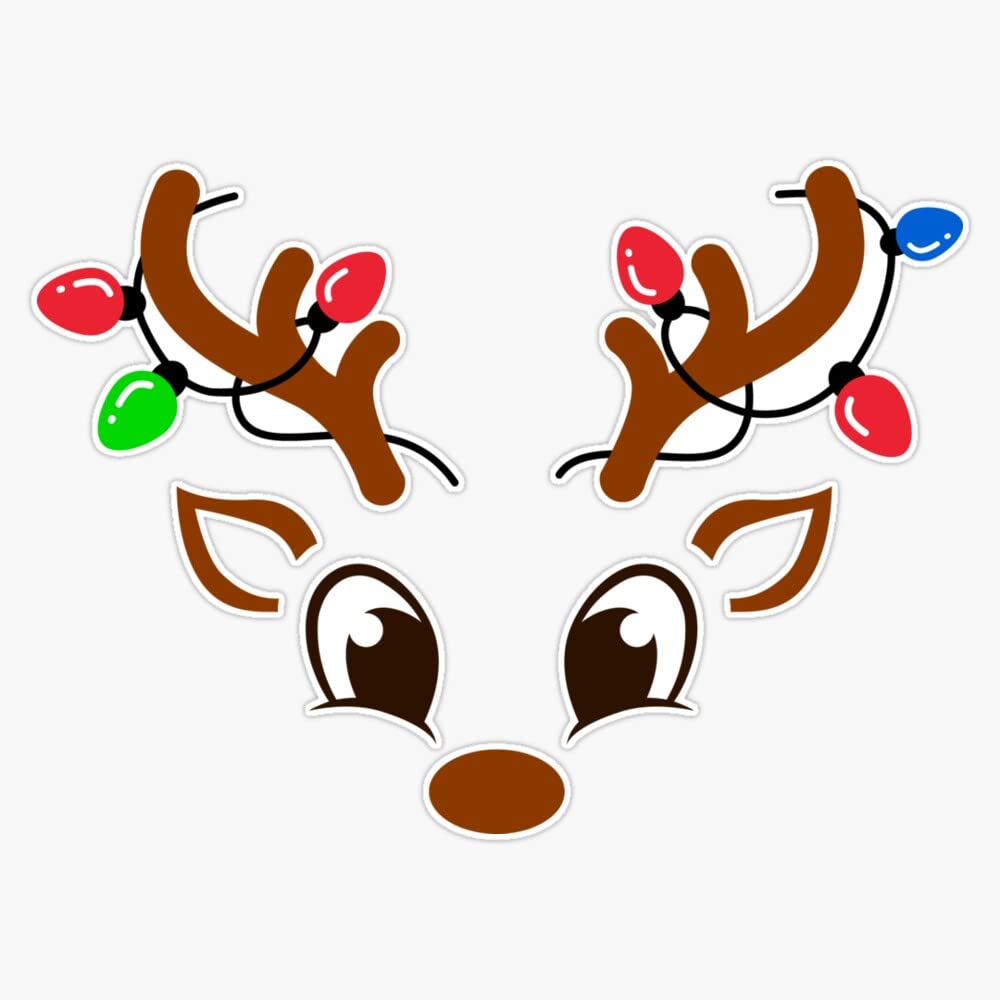 Amazon.com - Cute Reindeer face with Christmas Lights Sticker Bumper ...