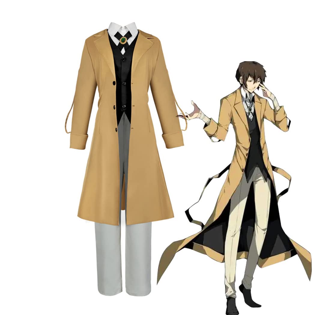 Buy Anime Dazai Osamu Cosplay Costume Long Trench Coat Outfit Halloween ...