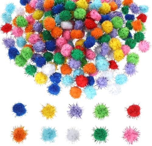 Amazon.com: 200 PCS Glitter Pom Poms, Tinsel Pom Poms, Sparkle Balls ...
