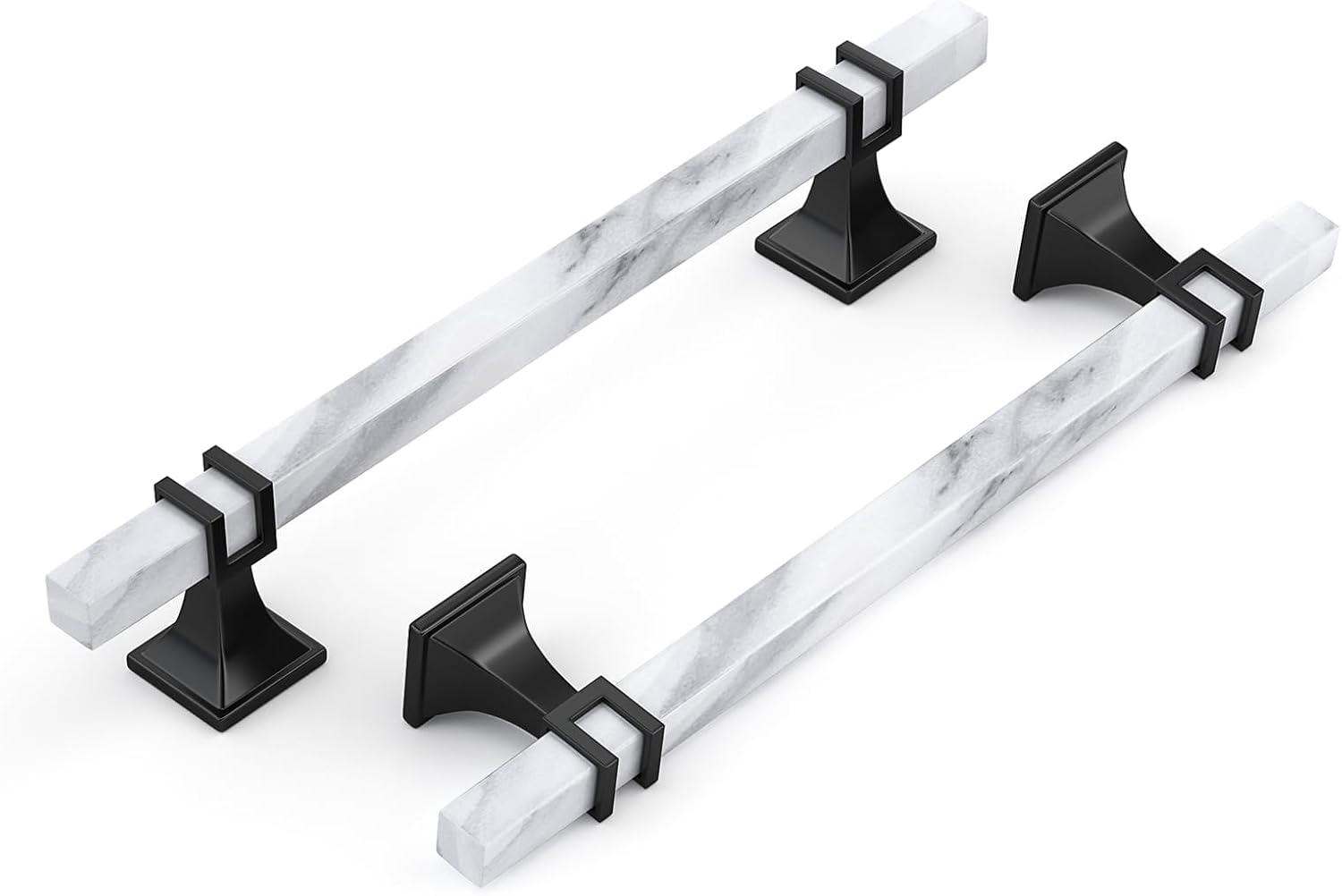 Lepatape 10 Pack 6-1/4 Inch White Marble Cabinet Pulls, Black Cabinet ...