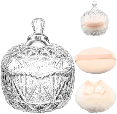 Glass Body Powder Puffs and Container, Dusting Powder Container with ...
