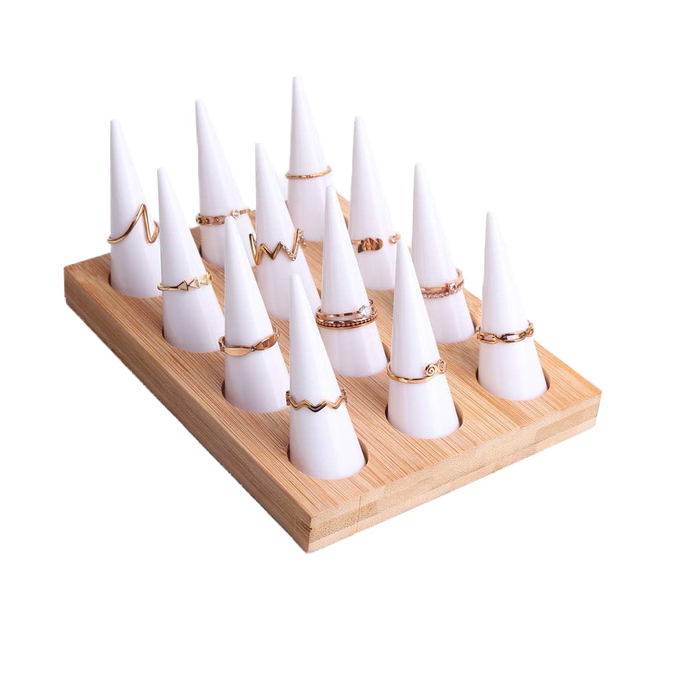Amazon.com: GemeShou Wood Jewelry Ring Holder with 12pcs White Acrylic ...