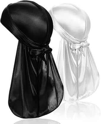 2 Pcs Silky Men Durag, Pack Durags Do Rags with Long Tail and Wide ...
