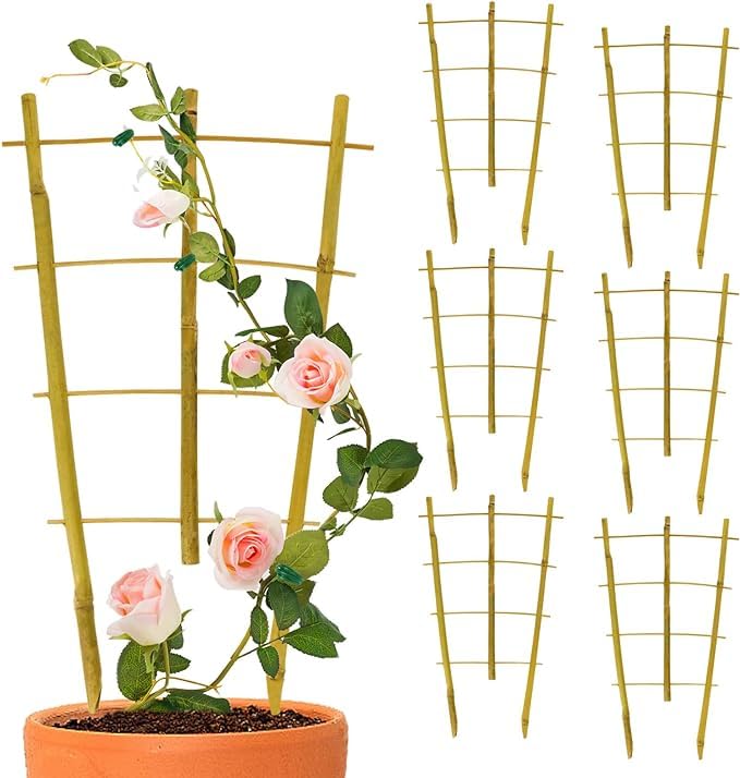 8 Pack Bamboo Trellis for Climbing Plants,16" Natural Garden Ladder ...