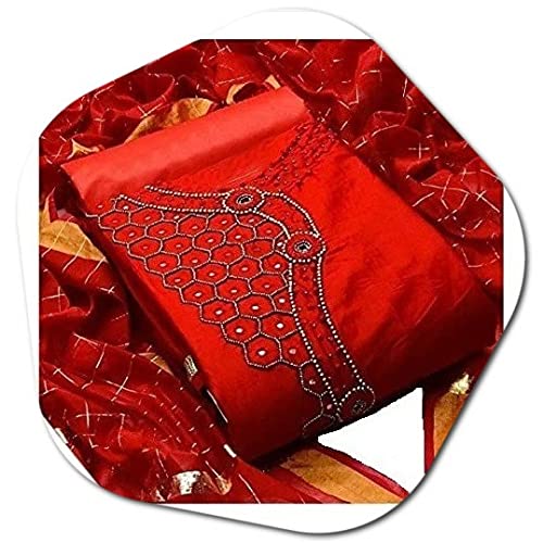 Buy Kanudo Women's Malai Satin Salwar Suit With Shiffon Embroidery Work ...