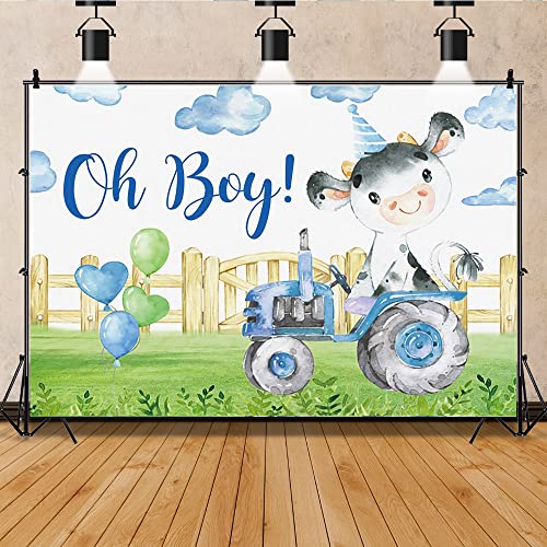 Renaiss 8x6ft Farmhouse Cute Cow Backdrop Boy Baby Shower Photography ...
