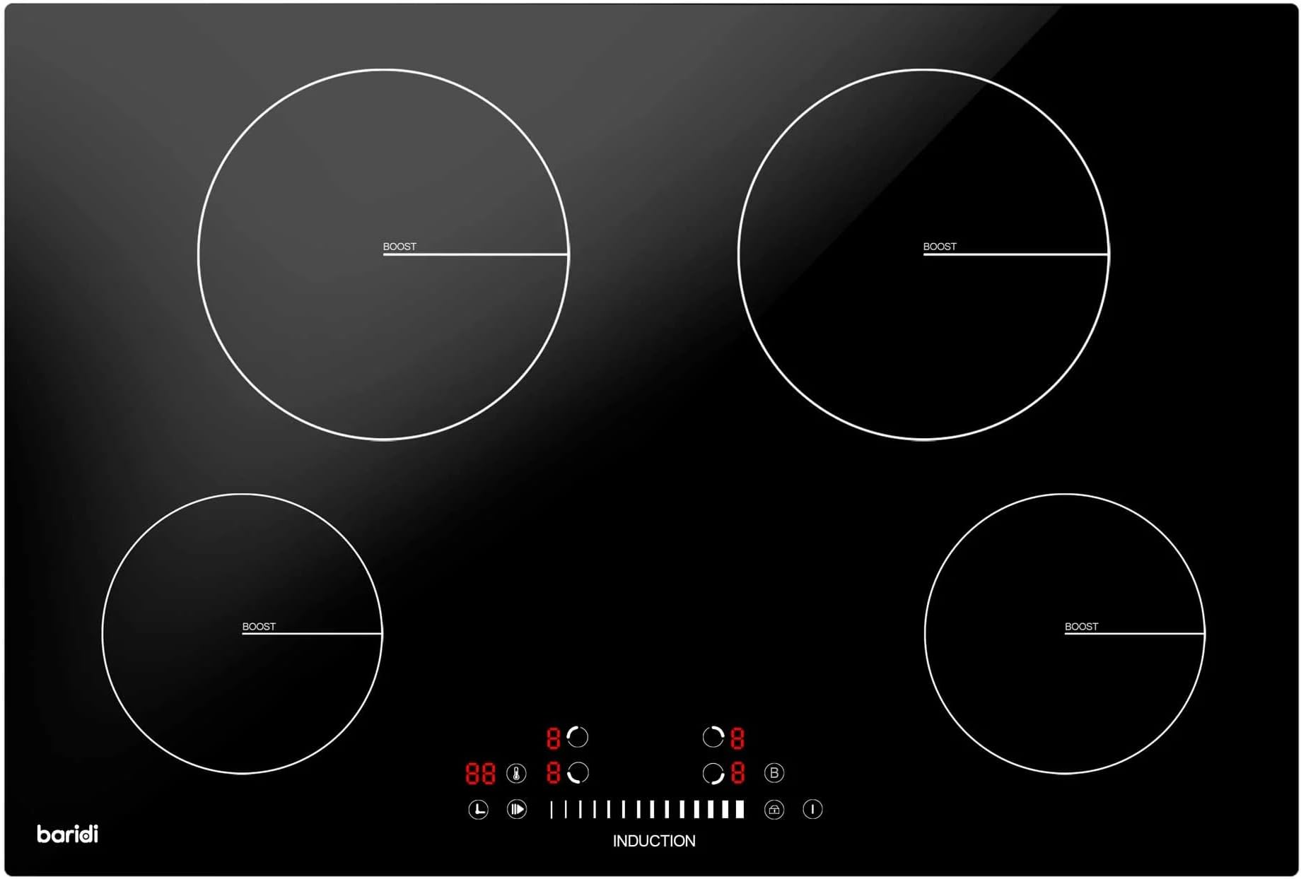Baridi 77cm Built-In Induction Hob with 4 Cooking Zones, 7200W, Boost ...