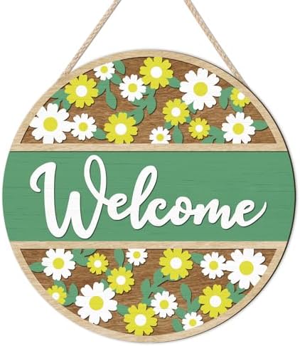 Amazon.com: Whaline Daisy Welcome Wooden Hanging Sign Spring Daisy ...