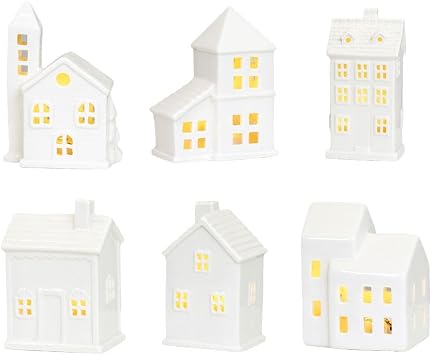 White Ceramic Christmas Village Houses,Christmas House Night Light,LED ...
