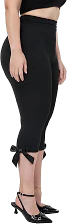 Women Coquette Capri Pants Elastic Waist Knee Length Skinny Capri ...