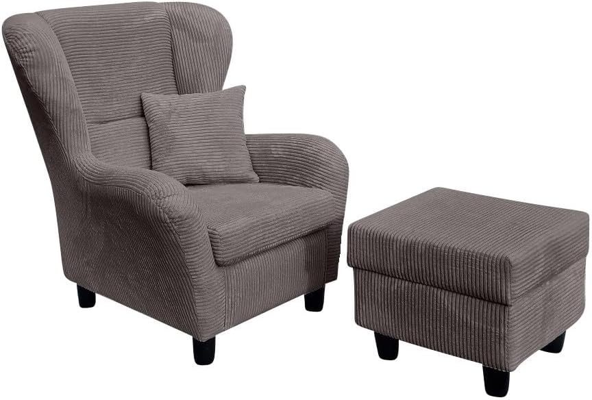 Gemütlicher Ohrensessel mit Hocker im Landhaus-Stil, hoher Sitzkomfort ...