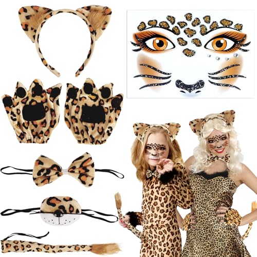 Moiuguli Leoparden Kostüm Set, 6 Stück Leoparden Kostüm Damen Kinder ...