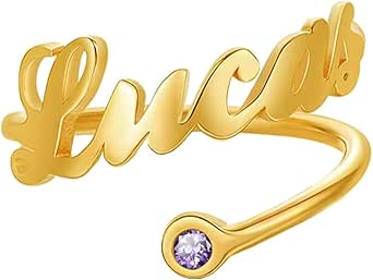 Amazon.com: GLAVEHO 14K Gold Name Rings Personalized, Real Gold Custom ...
