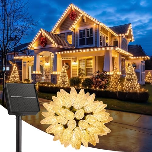 Solar Christmas Lights Outdoor, 50 LED C9 Strawberry String Lights with ...