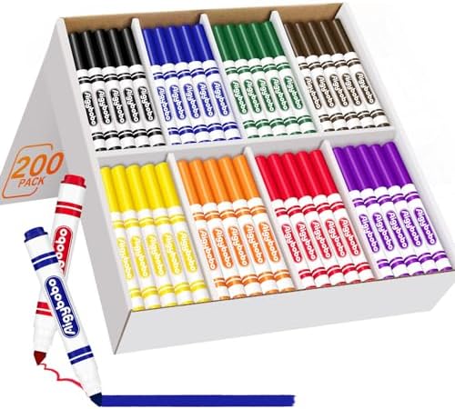 Aigybobo 200 Count Washable Markers Bulk, 8 Assorted Colors, Broad Line ...