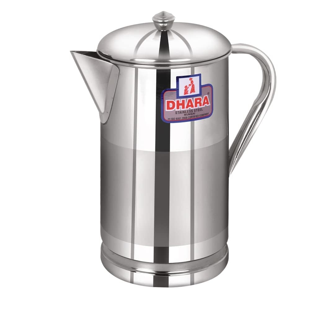 Dhara Stainless Steel Slimline Water Pitcher with Lid 2 Liters | Food ...