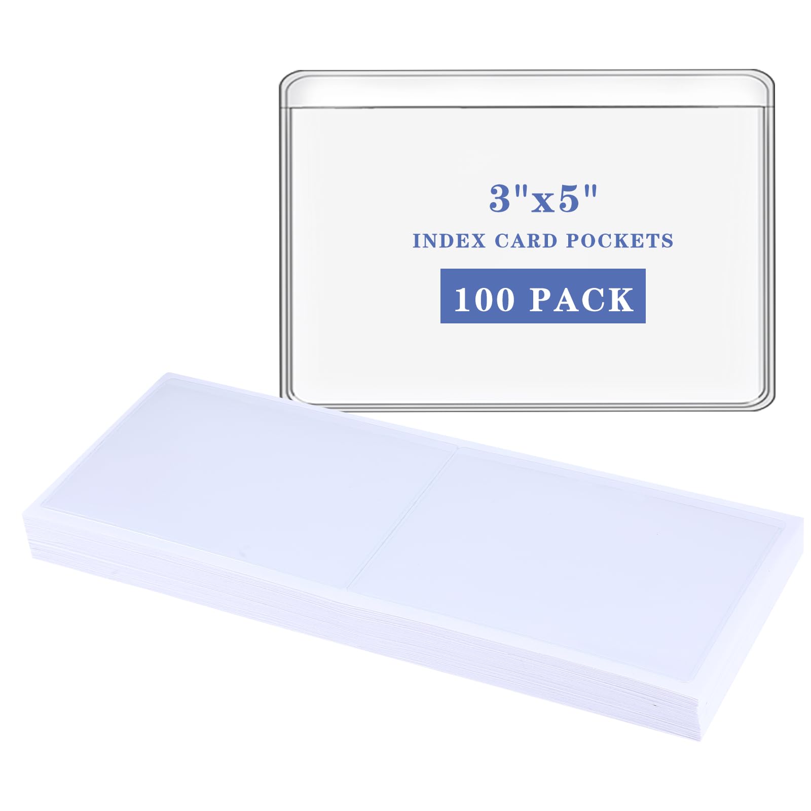 Amazon.com : 100 Pack Clear Adhesive Pockets 3" x 5" Index Card Pockets with Top Open for ...