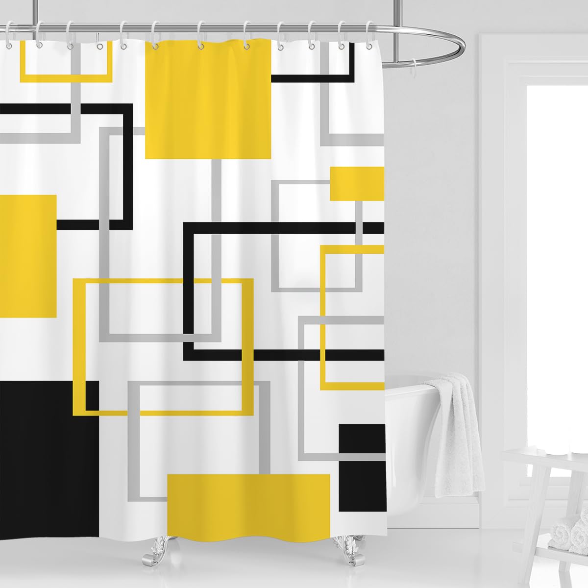 Amazon.com: Kikiry Yellow and Black Shower Curtain 60''W x 72''L White ...