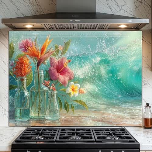Amazon.com: Tempered Glass Backsplash for Kitchen - Easy to Clean ...