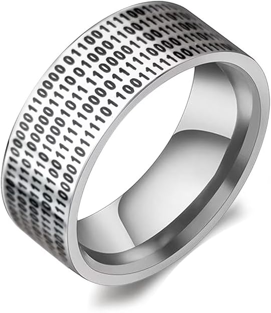 Amazon.com: AJZYX 8mm Stainless Steel Binary Code Ring Anniversary ...