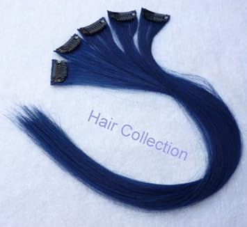 Amazon.com : Hair Collection-18" Blue 100% Human Hair Clip in on ...