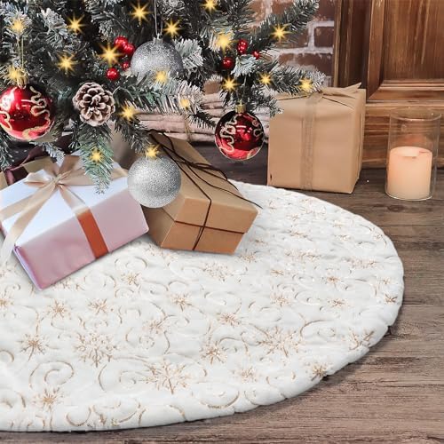 Amazon.com: Dremisland Christmas Tree Skirt 48 inches White Christmas ...